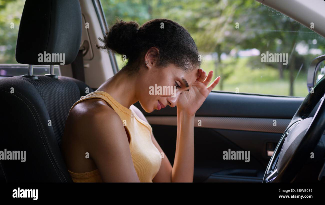 African American woman crying female depressed girl car auto automobile ...