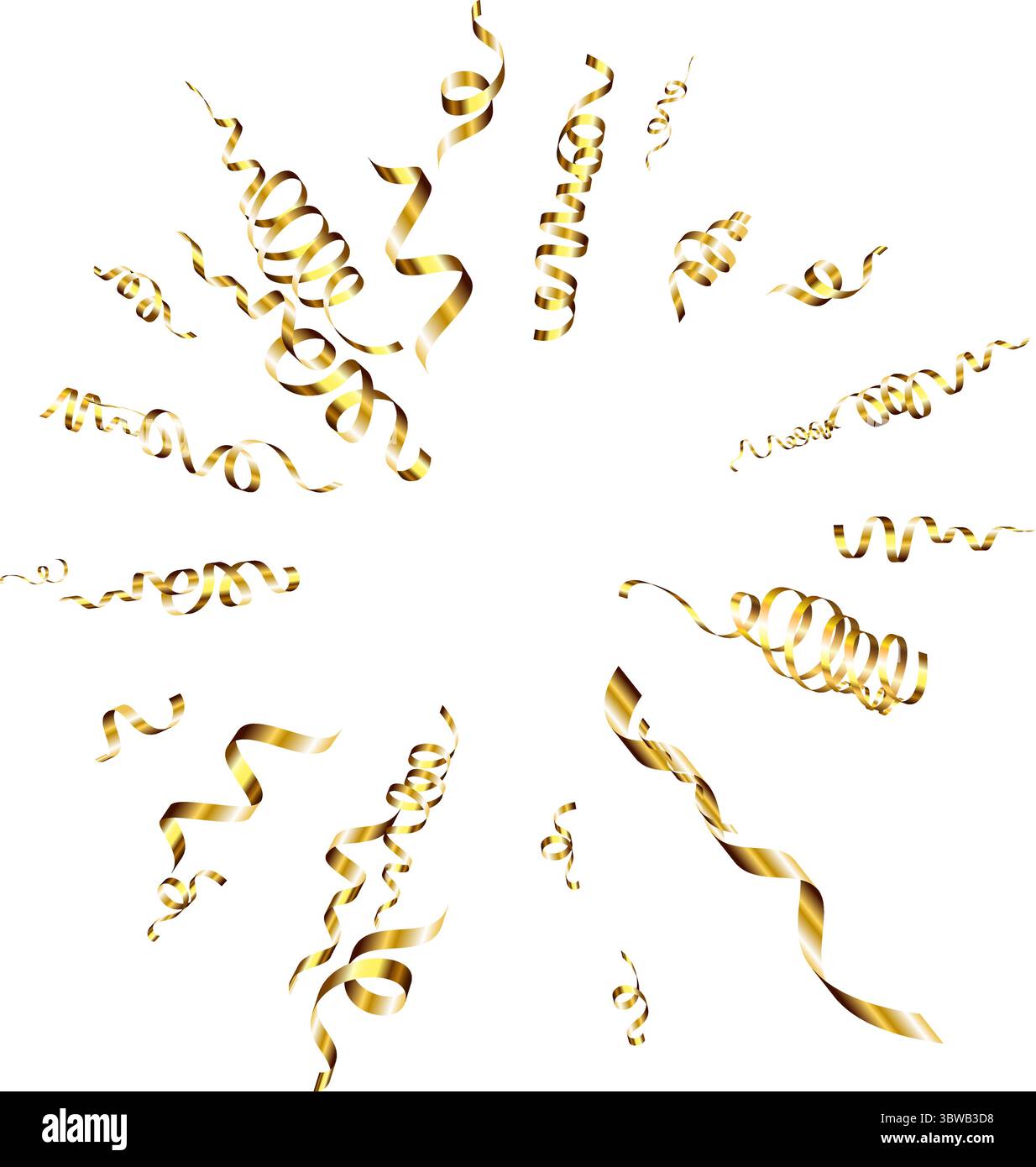 Serpentine explosion. Golden confetti ribbons frame design Stock Vector ...
