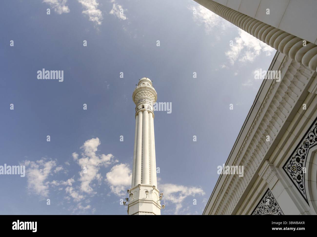 One minaret of traditional Islamic mosque in Grozny Chechnya Russia ...