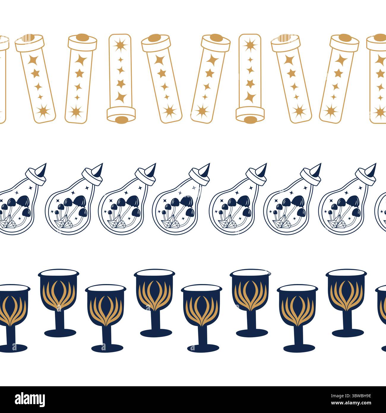 Horizontal border, set Magic and heavens seamless pattern, with magical ...