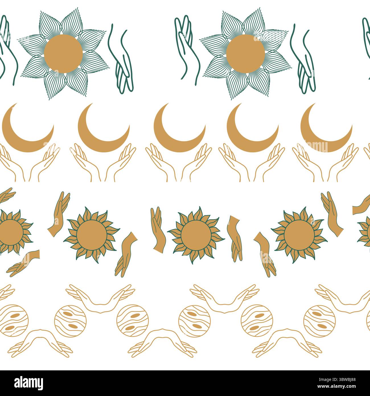 Horizontal border, set Magic and heavens seamless pattern, with magical ...