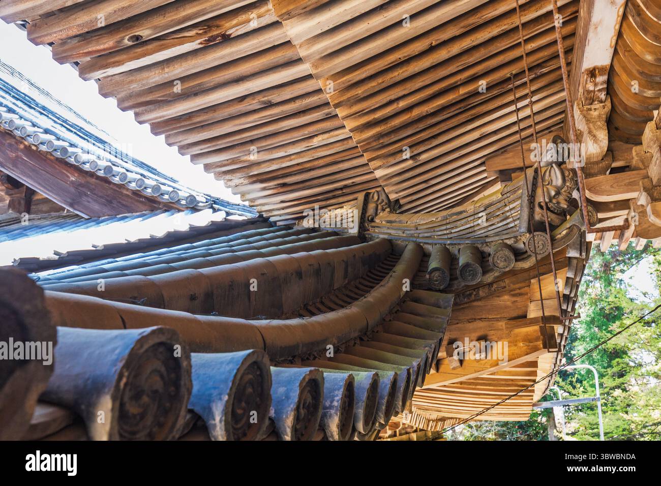 Intricate details of a traditional Japanese temple roof in Kyoto ...