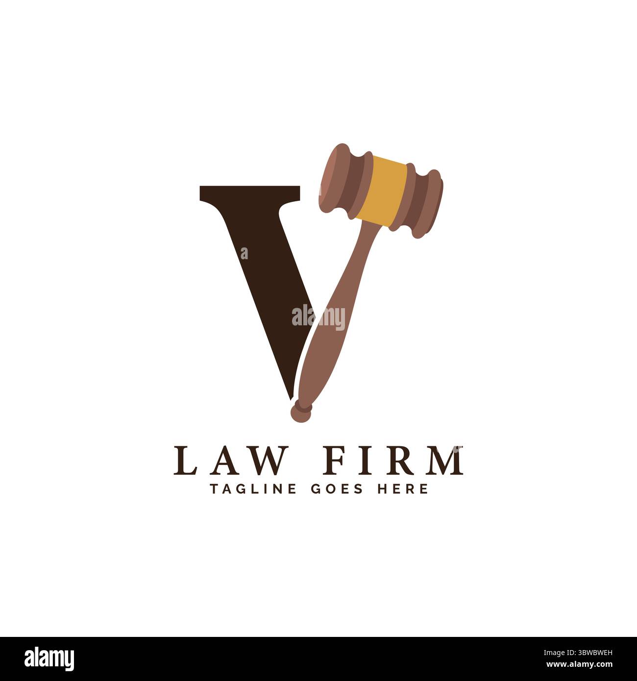 Letter V Law Firm Logo Concept with Judge Hammer. Alphabet V Judge ...
