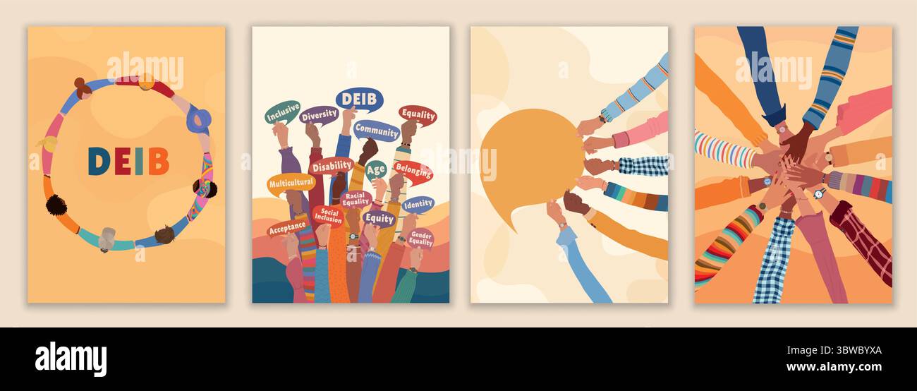 Diversity inclusion equality template with raised hands group teamwork ...