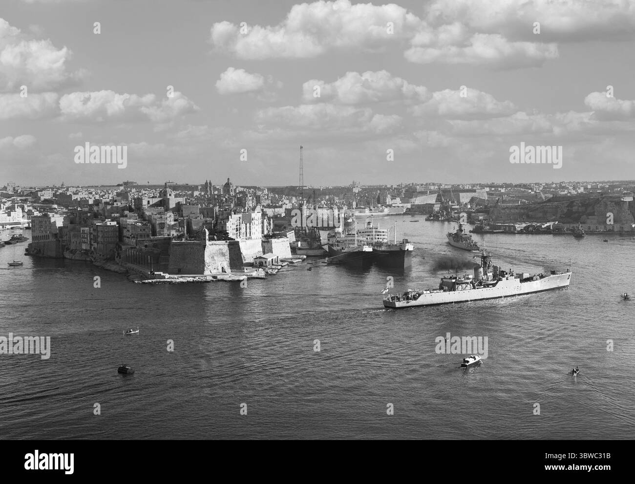 British naval frigates F68 and F73 sailing into Valetta in Malta 1968 ...