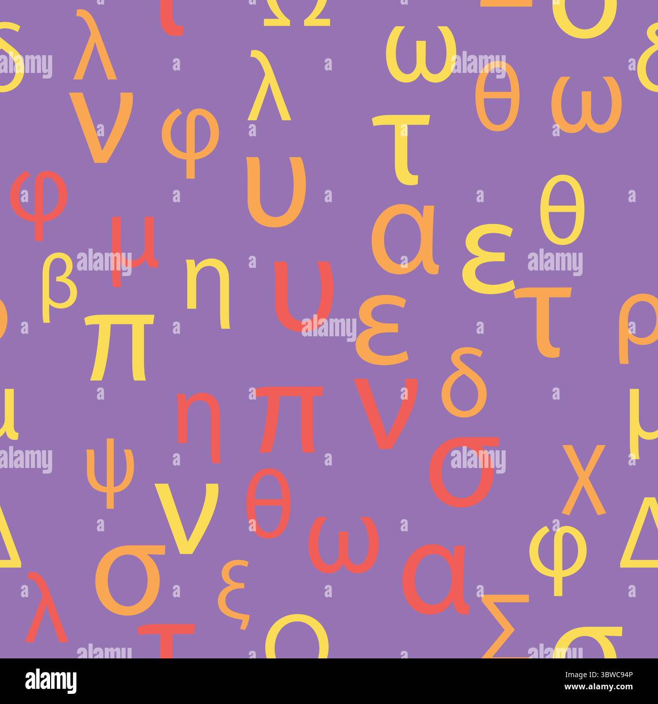 Seamless pattern Letters and symbols of the Greek alphabet. Bright ...