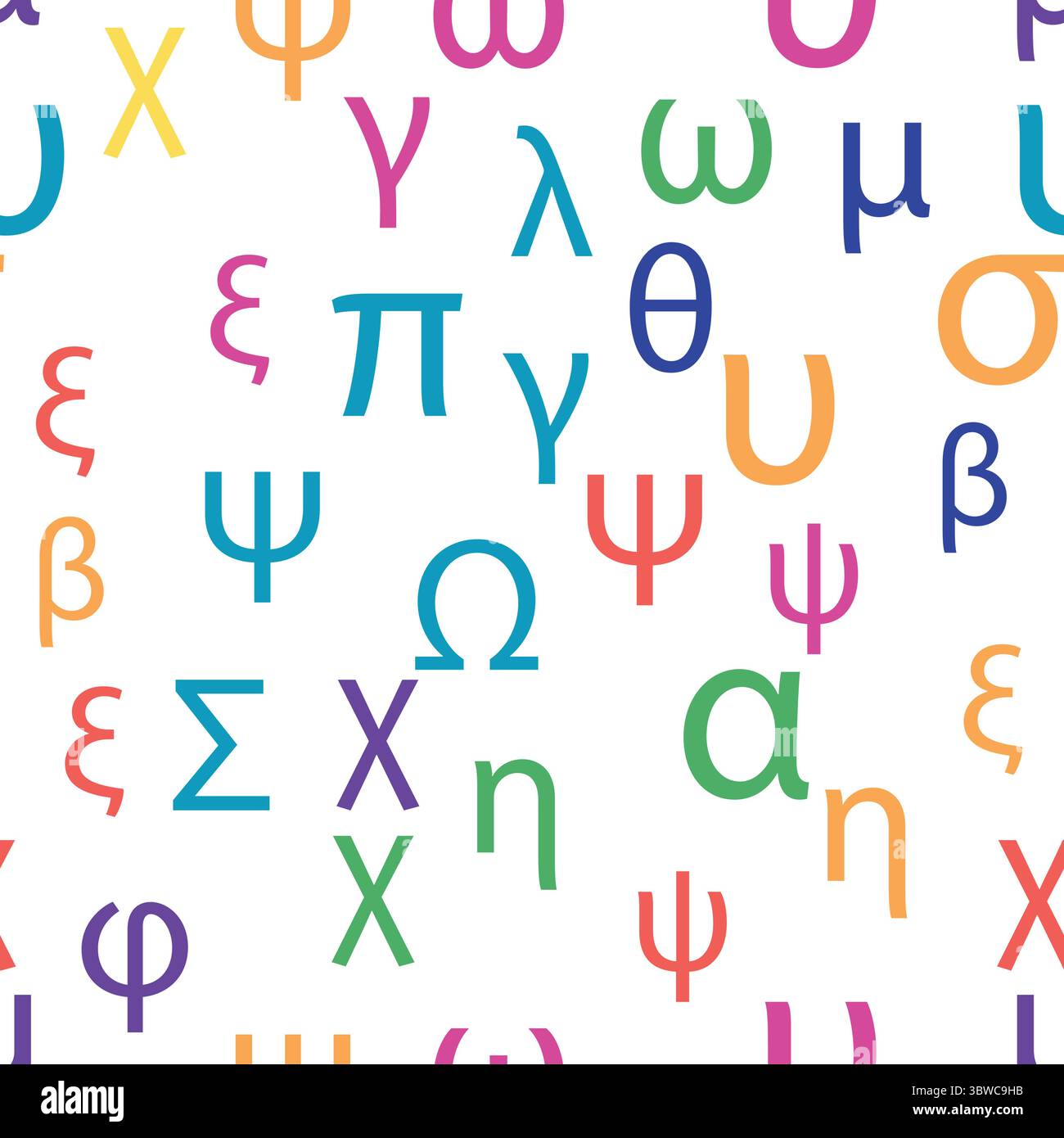 Seamless pattern Letters and symbols of the Greek alphabet. Bright Greek alphabet Stock Vector ...