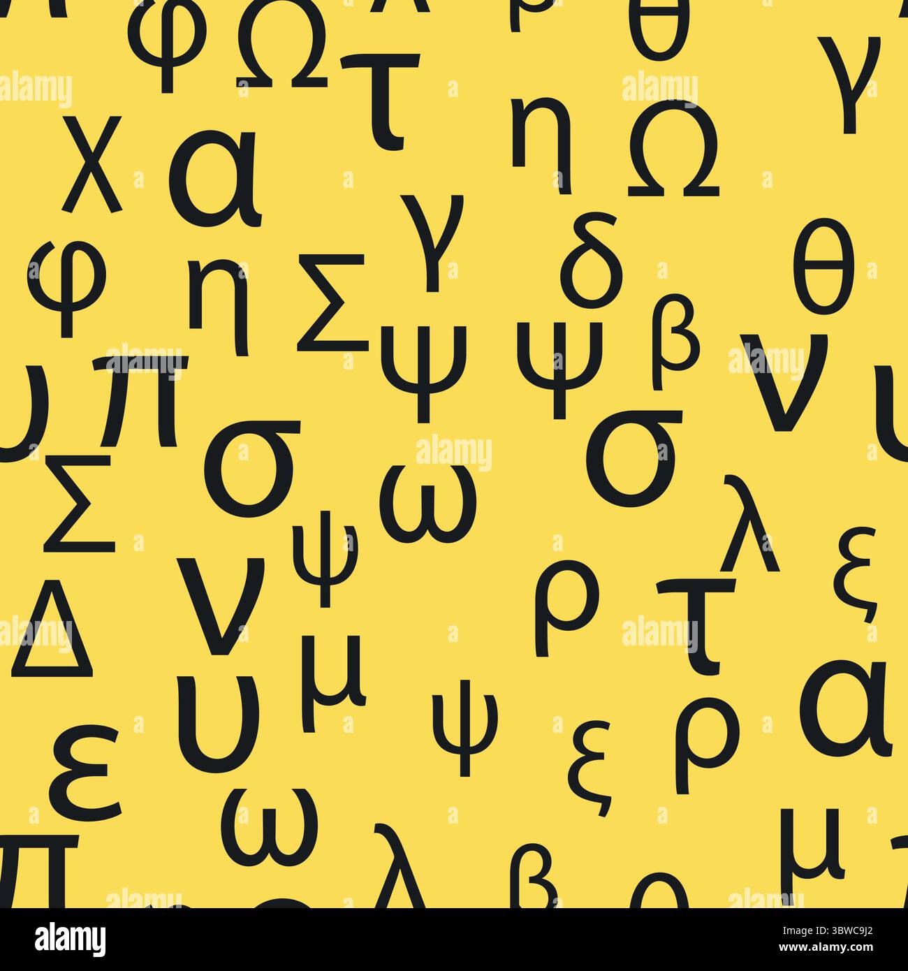 Seamless pattern Letters and symbols of the Greek alphabet. Bright ...