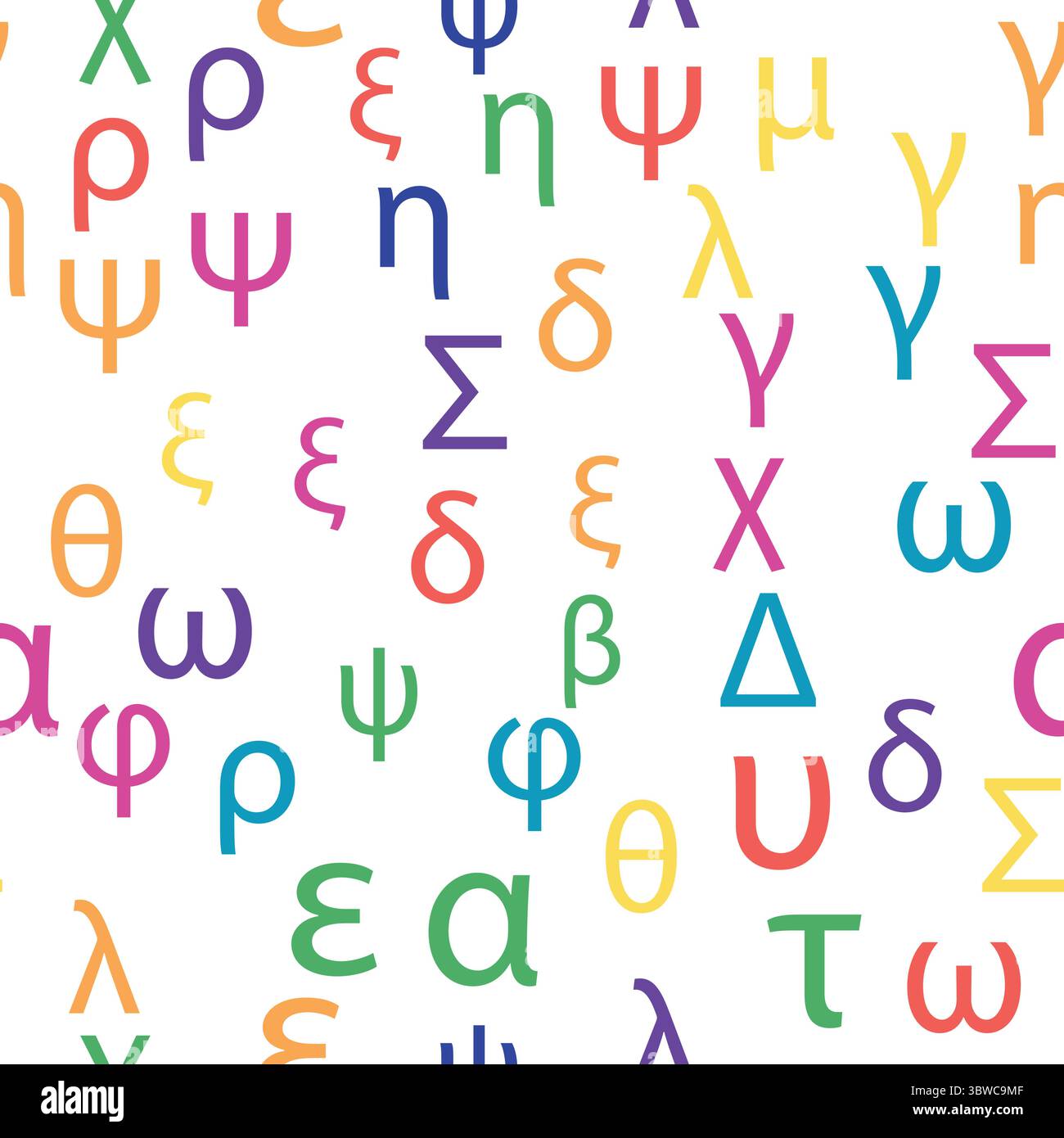 Seamless pattern Letters and symbols of the Greek alphabet. Bright Greek alphabet Stock Vector ...