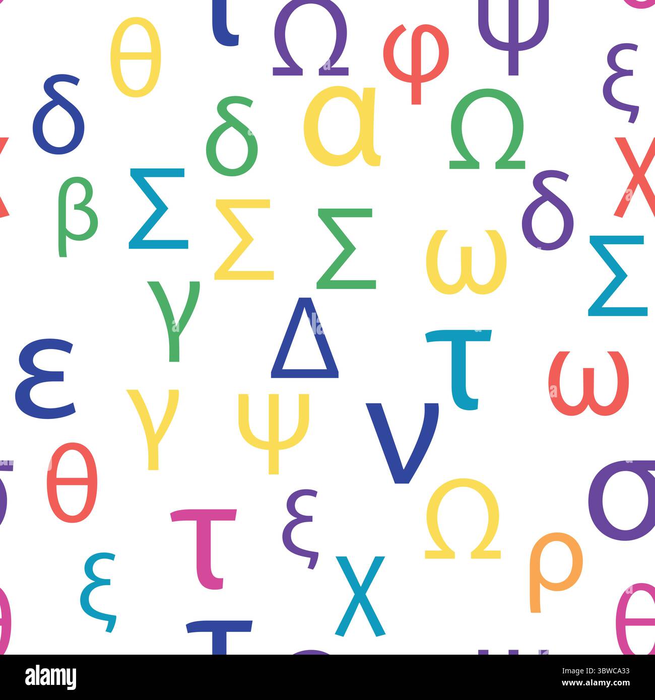 Seamless pattern Letters and symbols of the Greek alphabet. Bright ...
