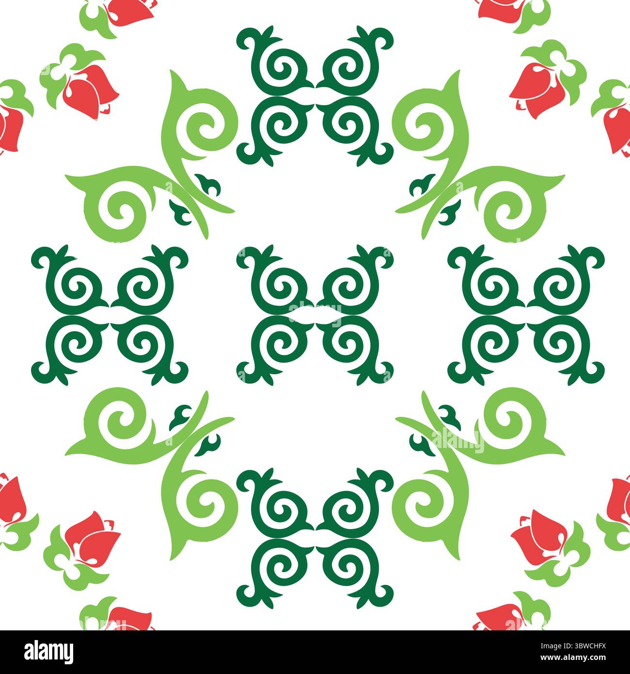 Floral pattern Tatar Native Ornamental border with tulips. Culture of ...