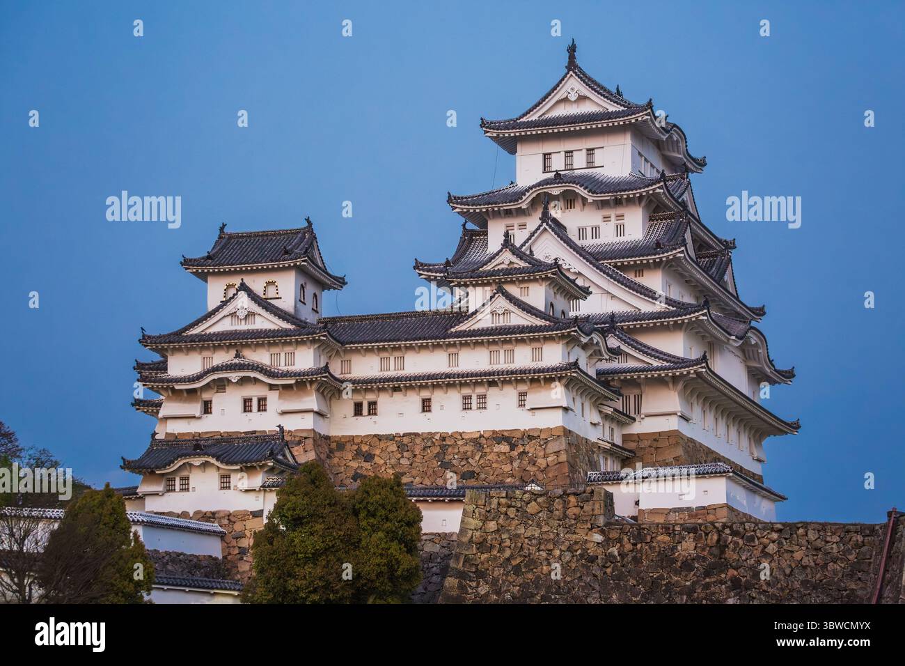 Majestic Himeji Castle in Japan at dusk. This iconic white castle, a ...
