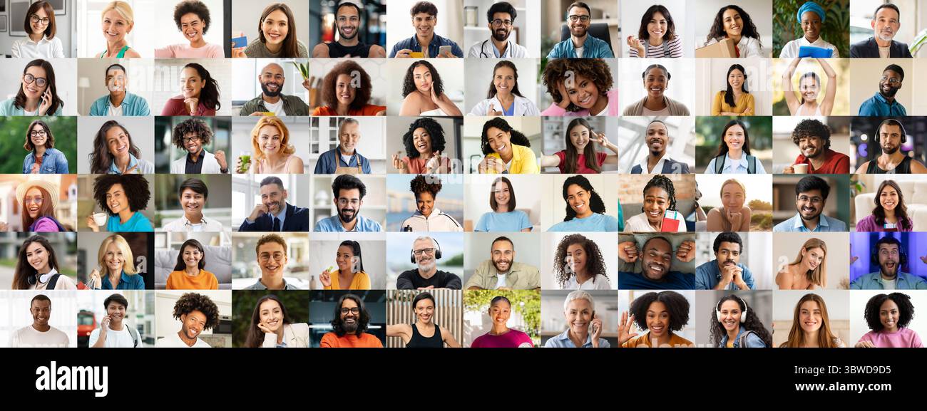 Diverse collection of happy faces celebrating diversity in daily life ...