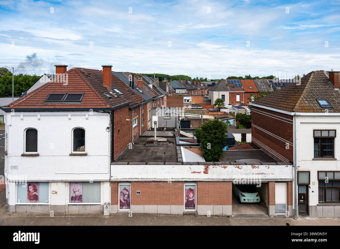 High angle view over the suburbs of Aalst, East Flemish Region, Belgium ...