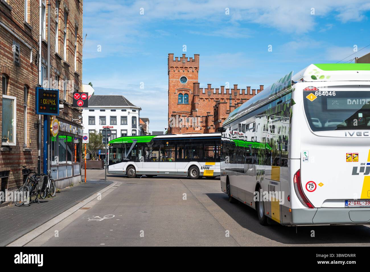 De Lijn bus for regional transport at the rain station of Aalst, East ...
