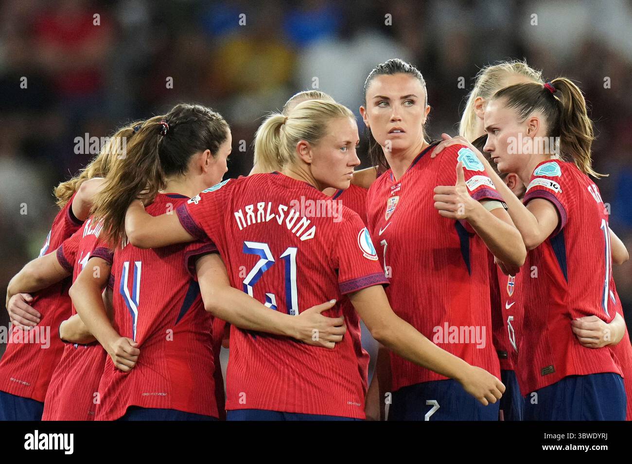 Norway's Ingrid Engen gestures as the players huddle together before ...