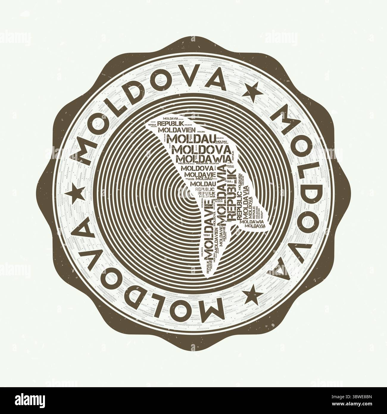 Moldova seal. Country round logo with the shape of Moldova and the ...