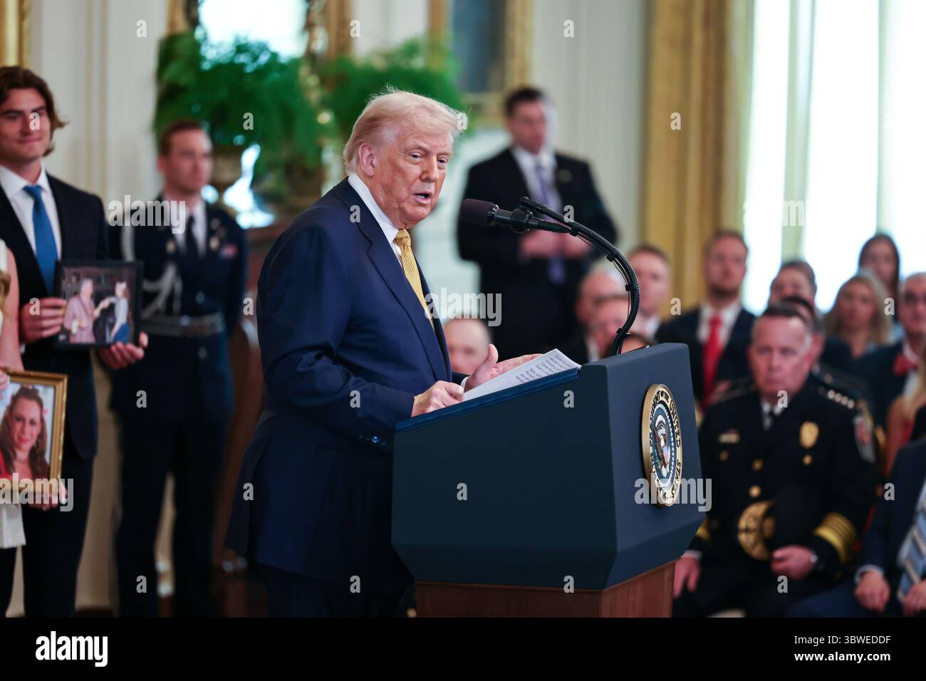 United States President Donald J Trump makes remarks as he participates in a ceremony prior to ...