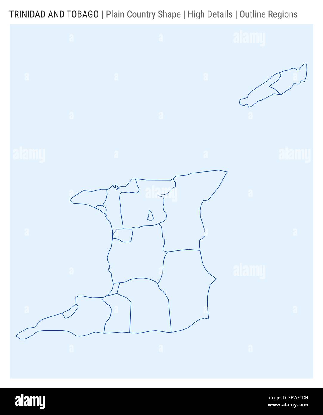 Trinidad and Tobago plain country map. High Details. Outline Regions ...