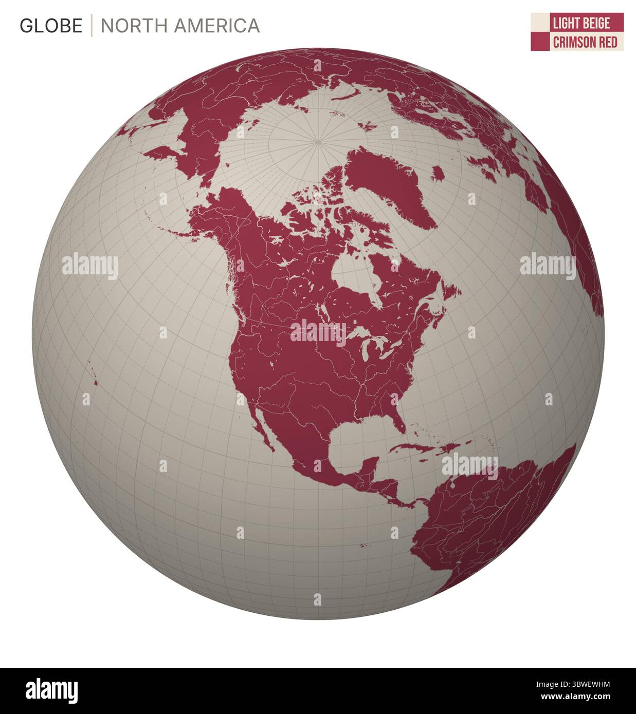 Vector Globe centered to North America. Light Beige Crimson Red palette ...