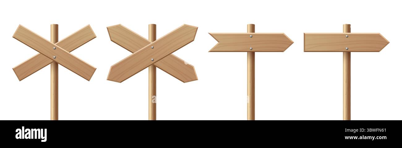 Vector Realistic Wooden Blank Sign Post Set, Closeup Isolated ...