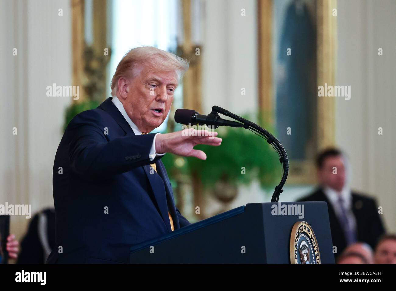 United States President Donald J Trump makes remarks as he participates in a ceremony prior to ...