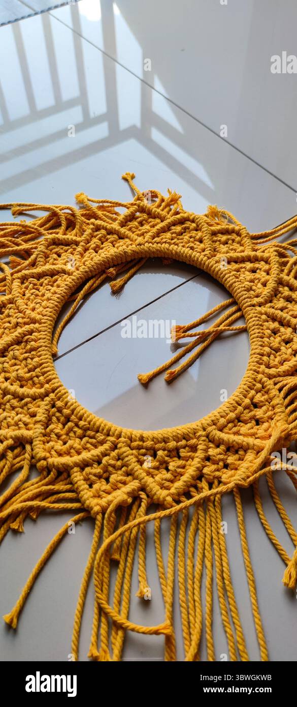 Handmade Yellow Macrame Mirror Frame Design. A beautifully handcrafted ...