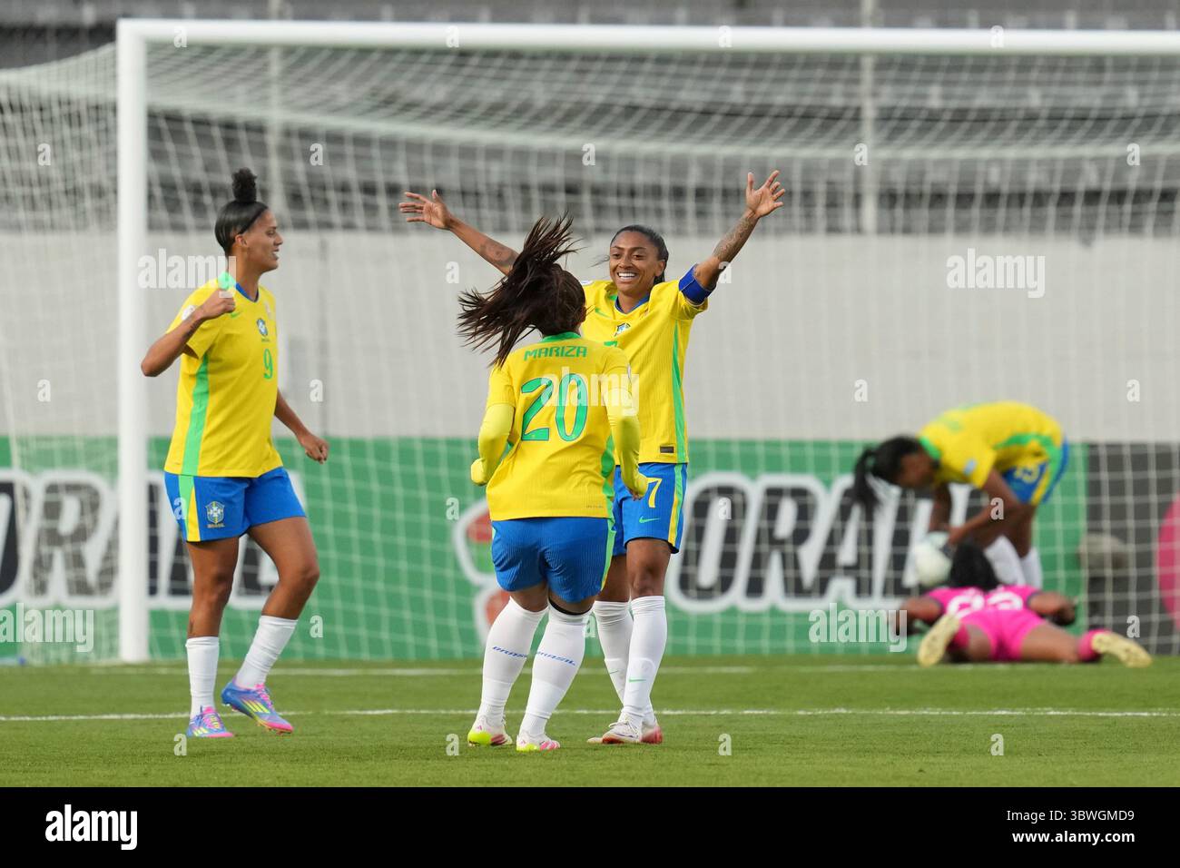 Kerolin of Brazil celebrates with teammates after scoring her side's ...