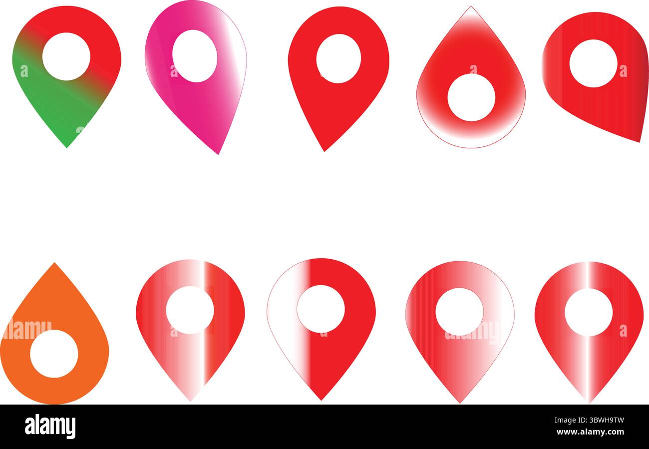 Red and orange 3D style map location pin and GPS marker icon vector set ...