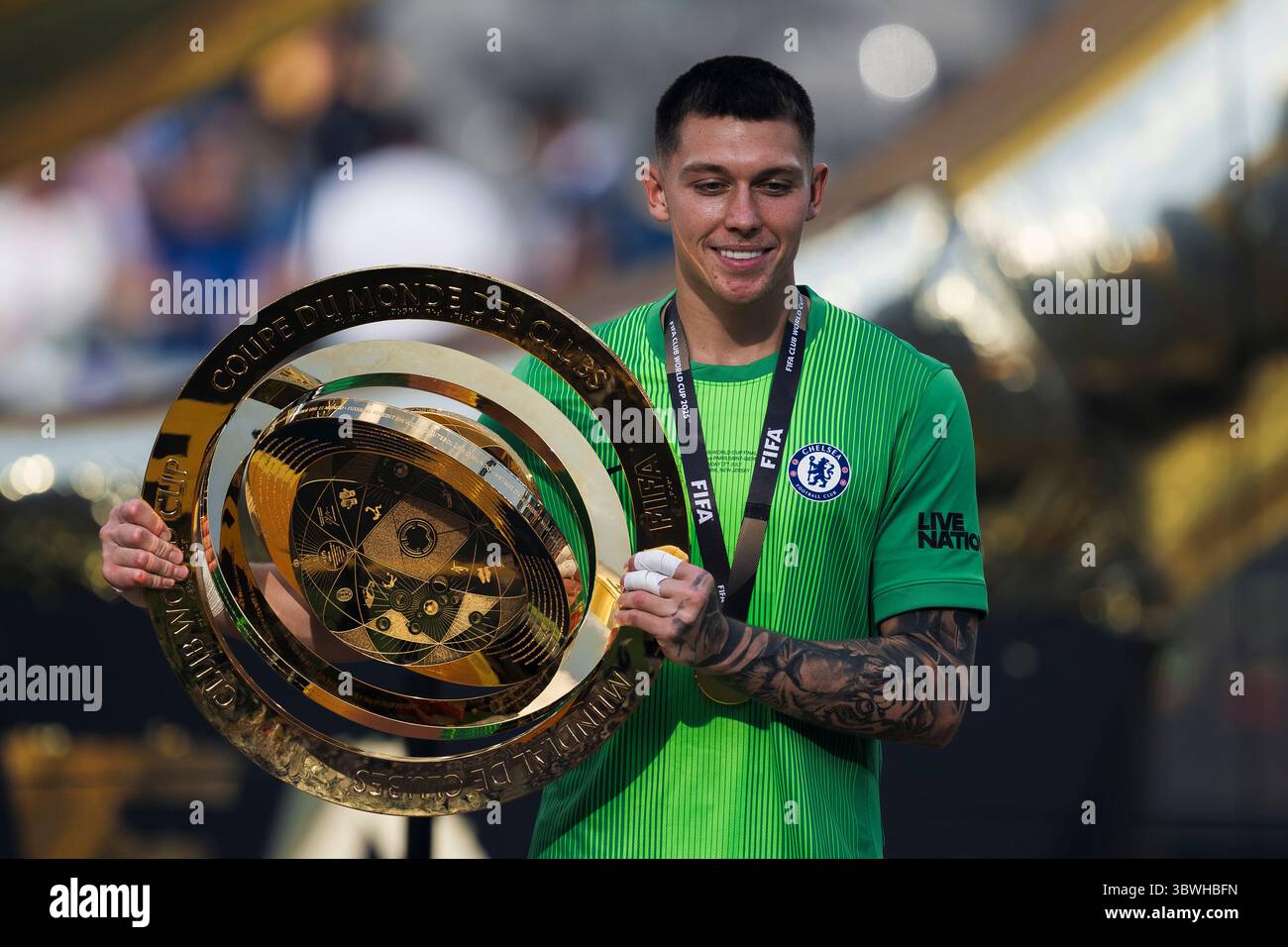 Gaga Slonina of Chelsea FC poses during the award ceremony following ...