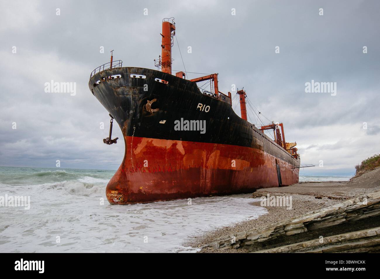 Shipwreck of cargo ship Rio on Black Sea shore Stock Photo - Alamy