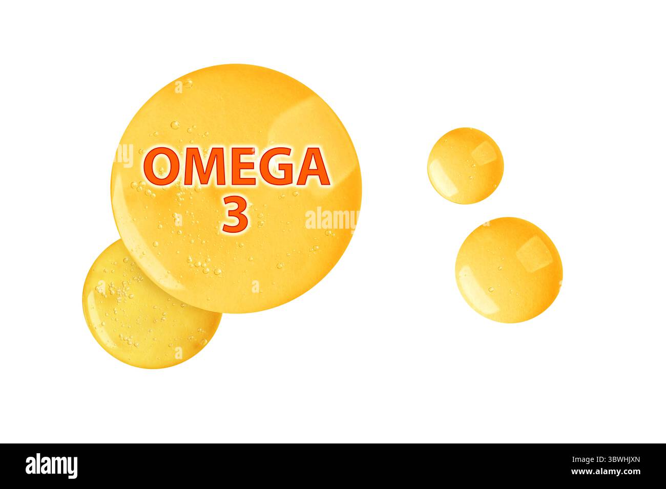 Yellow drops of Omega-3 on white background Stock Photo - Alamy
