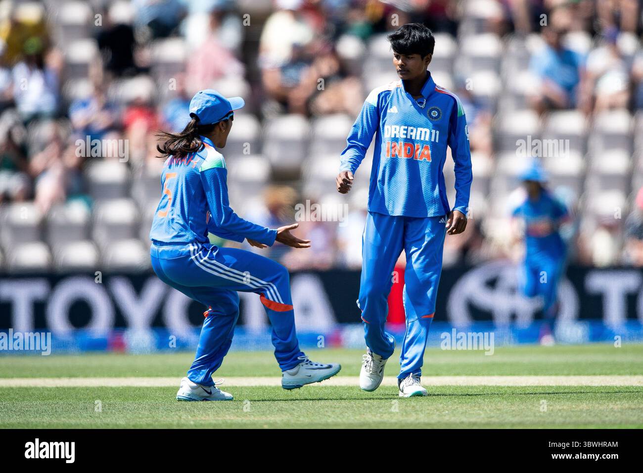 Southampton, UK, 16 July 2025. Kranti Gaud (right) and Jemimah ...