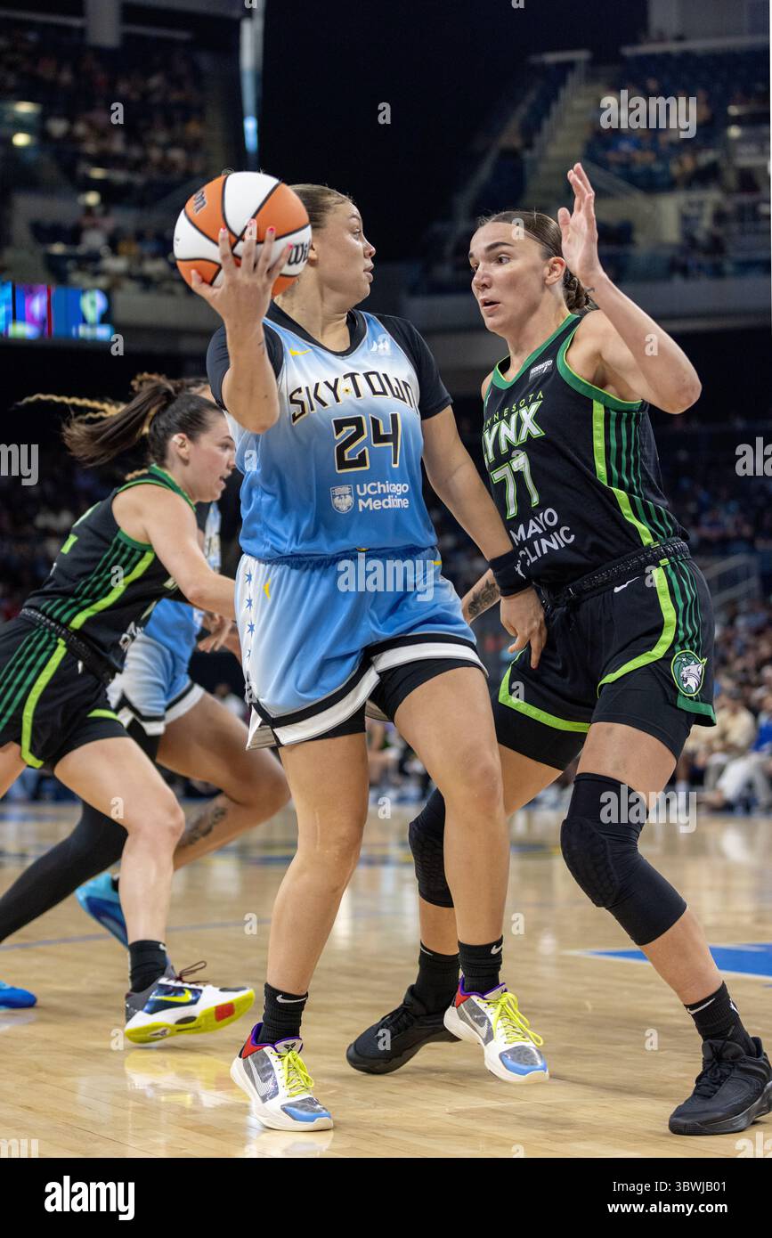 Chicago Sky guard Rachel Banham (24) looks to pass the basketball ...