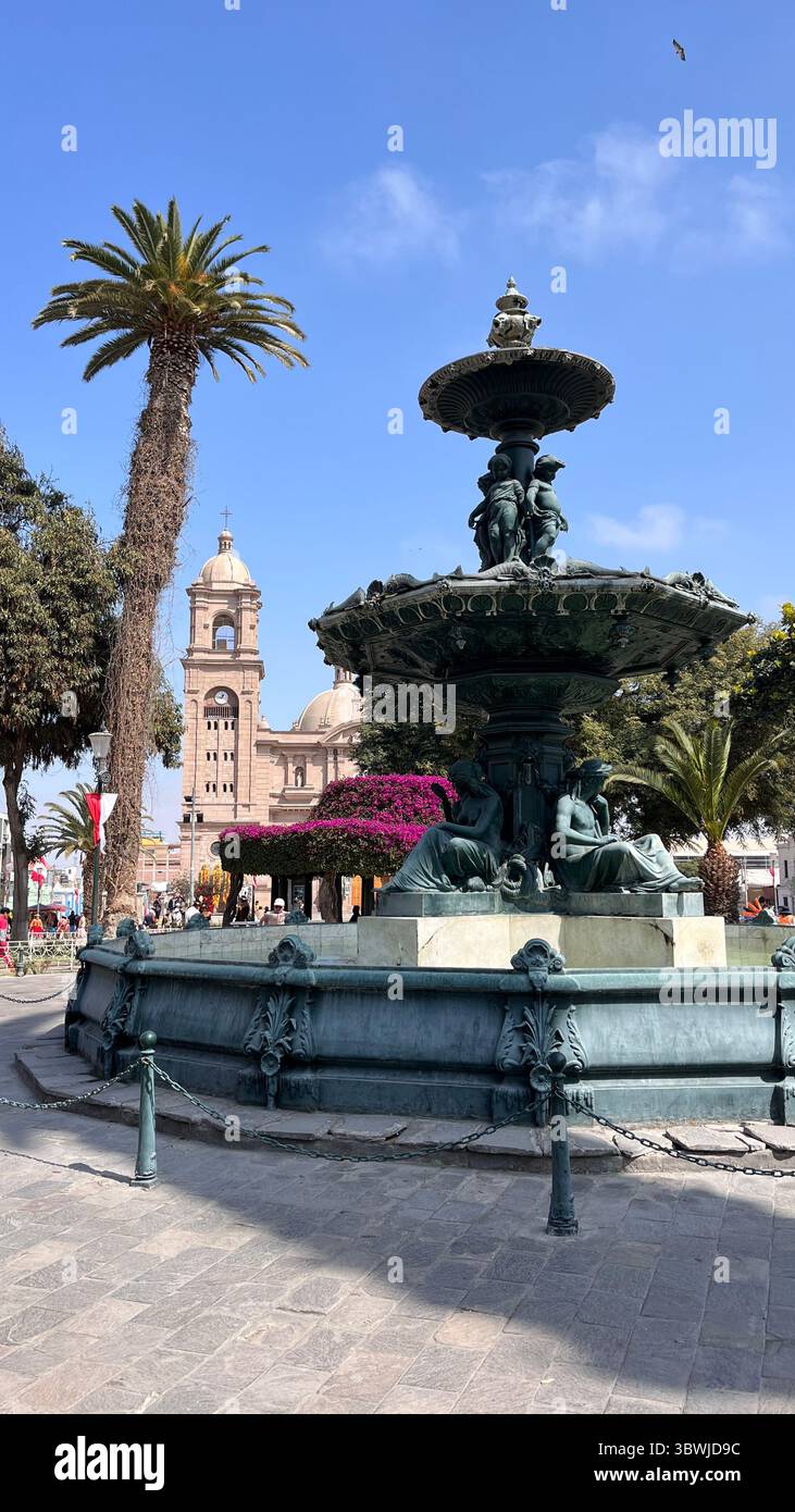 Tacna, Peru 16. June 2025 Birds flying over Tacna Cathedral is a Roman ...