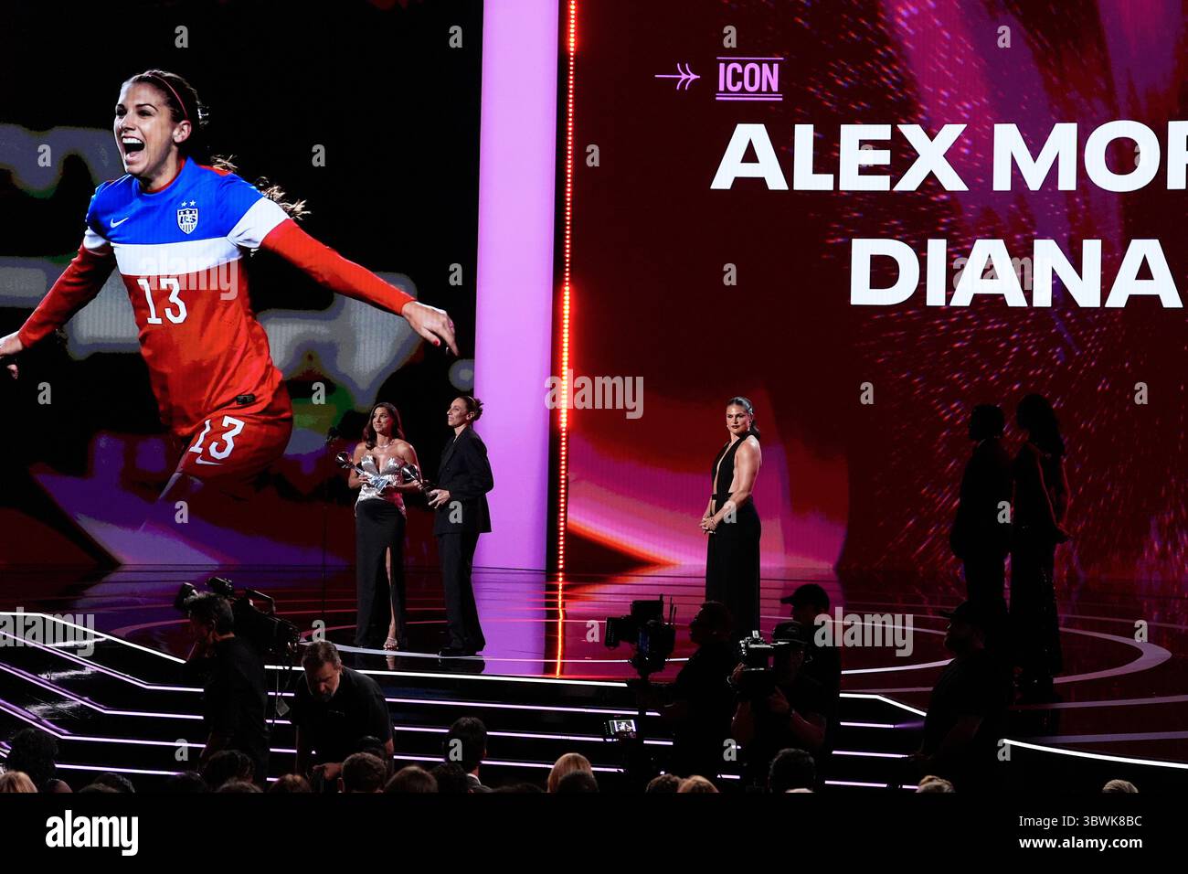 Alex Morgan, from left, and Diana Taurasi speak as they accept Icon ...
