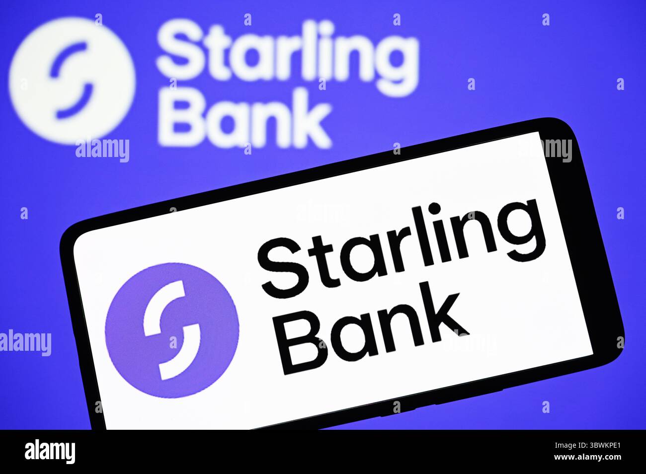 In this photo illustration, s Starling Bank logo is seen on a ...