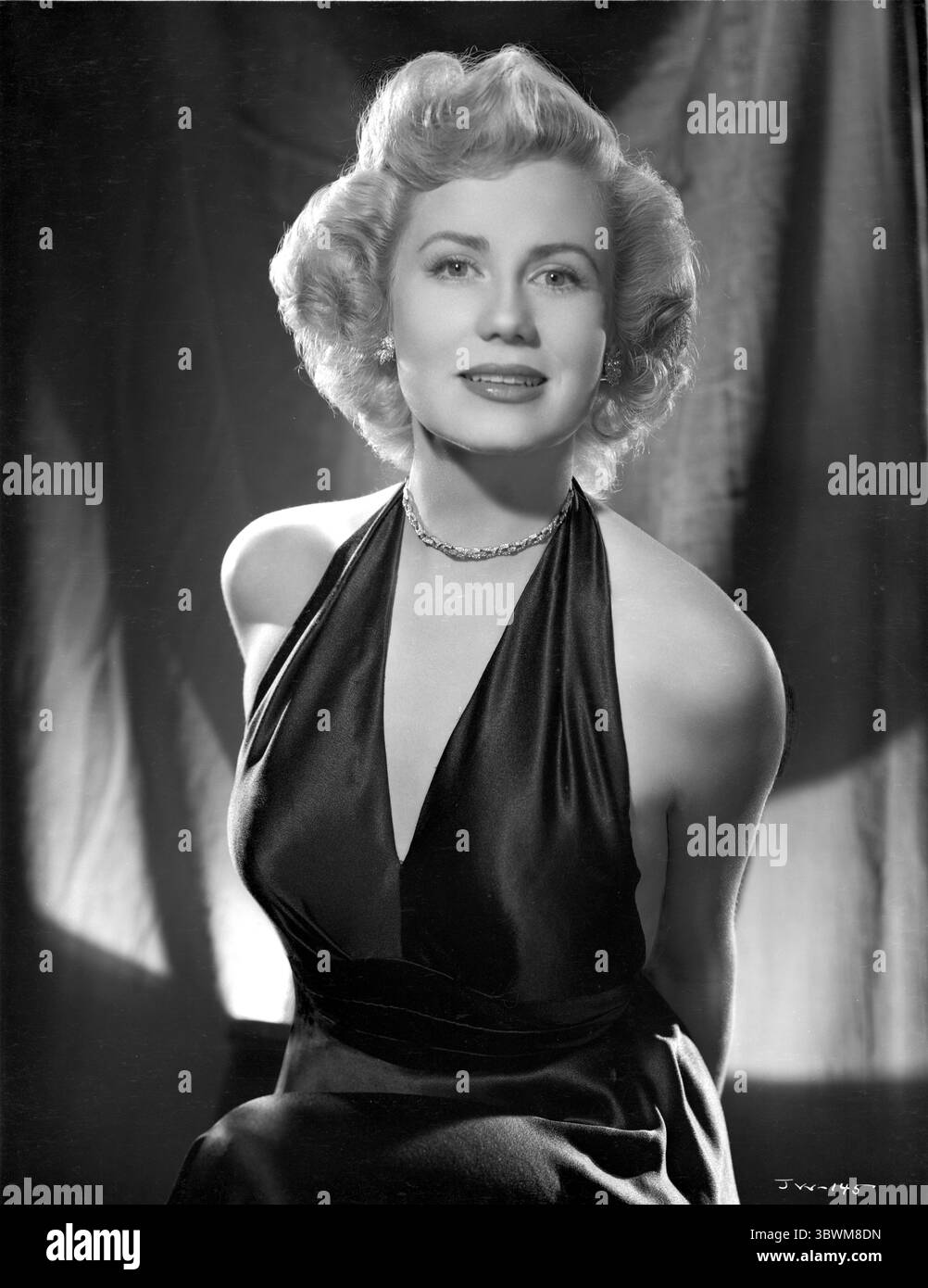 Jacqueline White Portrait in Black Silk Neck-Strap V-Neck Dress with ...