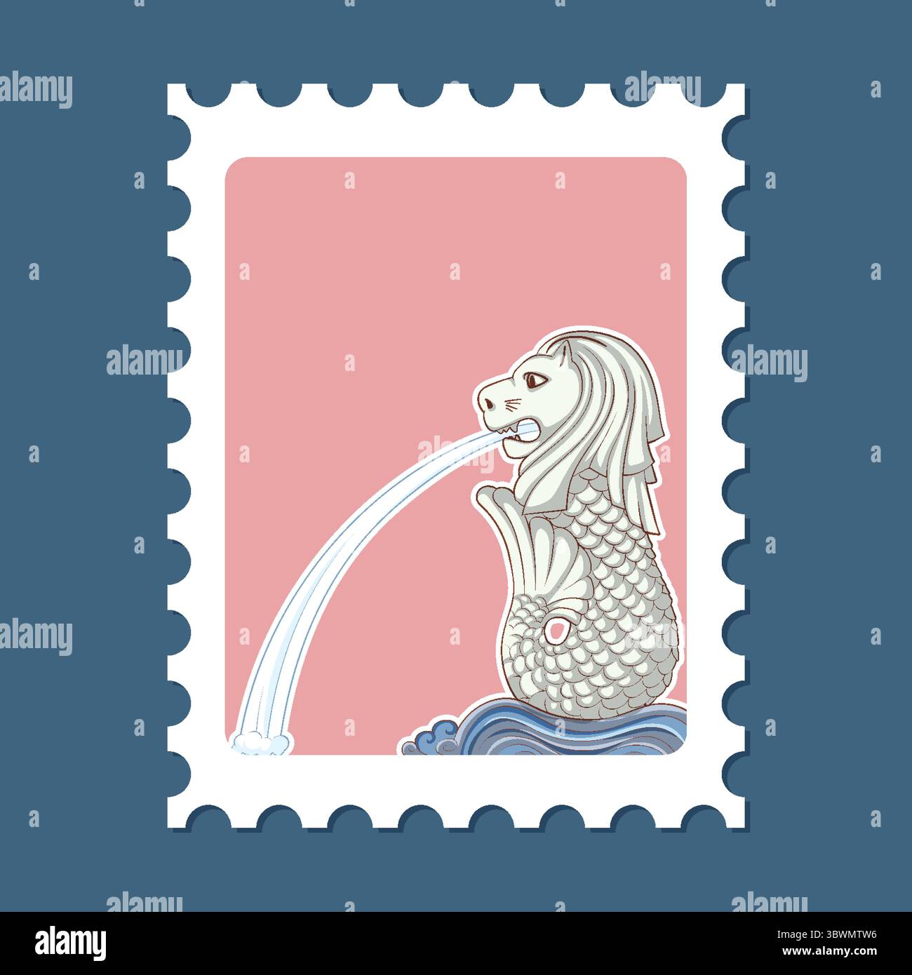 Vector illustration of a mythical creature fountain on a postage stamp ...