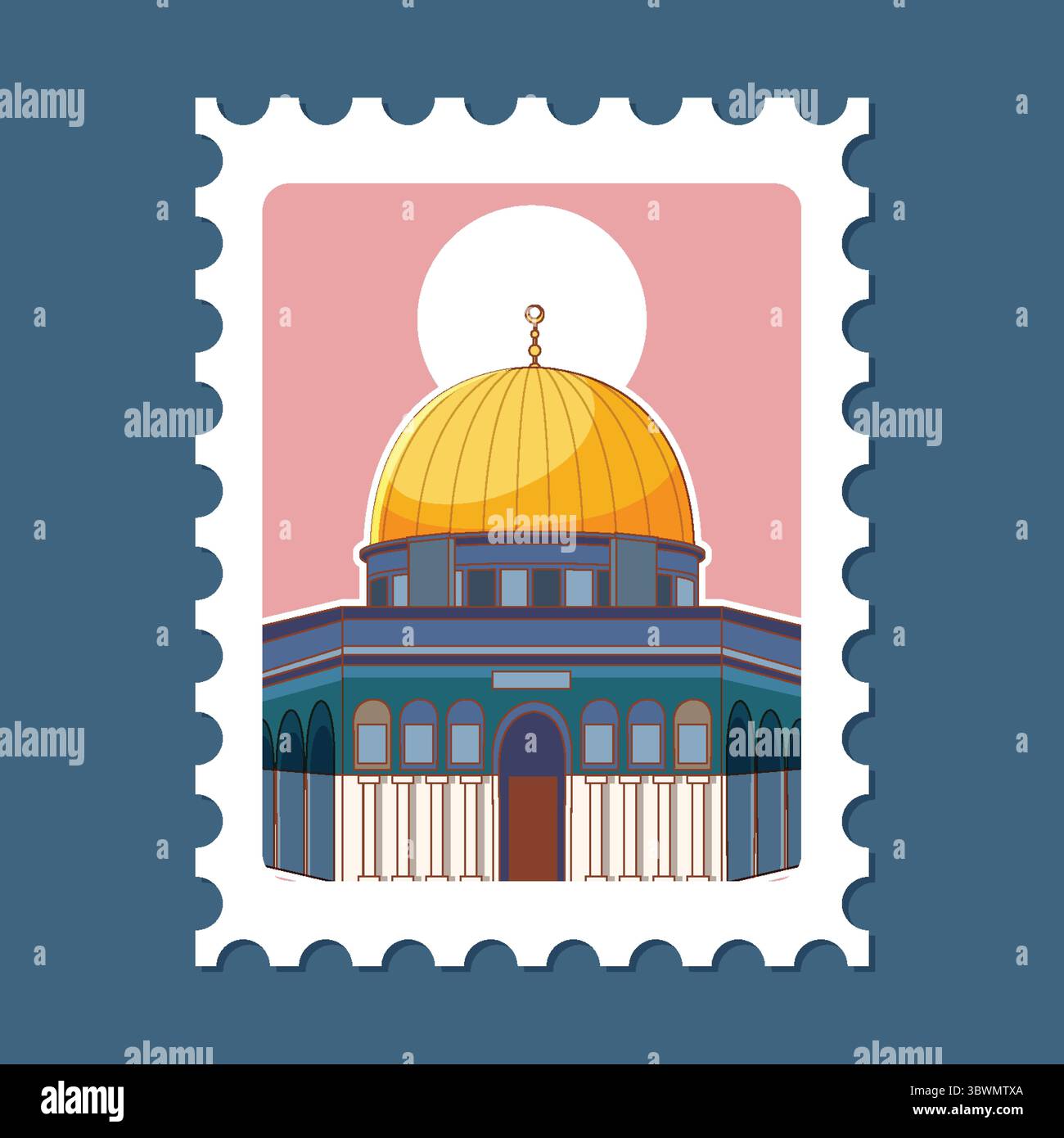 Vector illustration of a golden dome on a postage stamp. Features ...