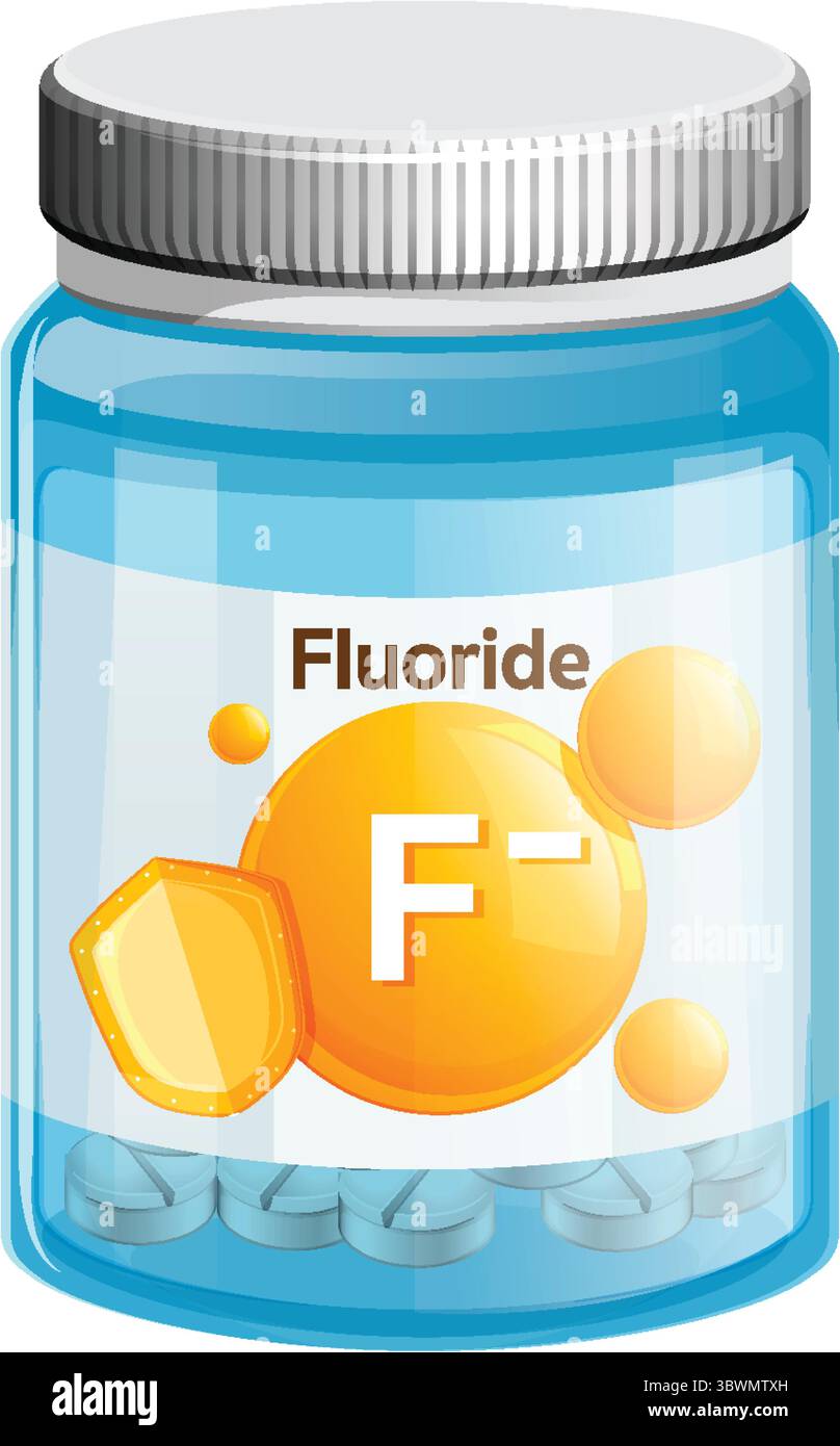 Vector illustration of a transparent plastic bottle containing fluoride ...
