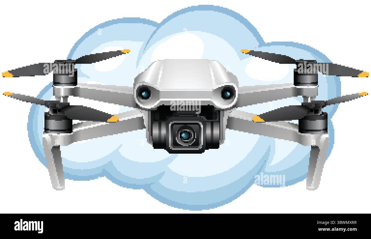 Vector illustration of a sleek drone against a cloud backdrop ...
