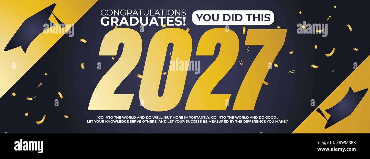 Modern Class of 2027 Graduation Banner Design with Confetti and ...