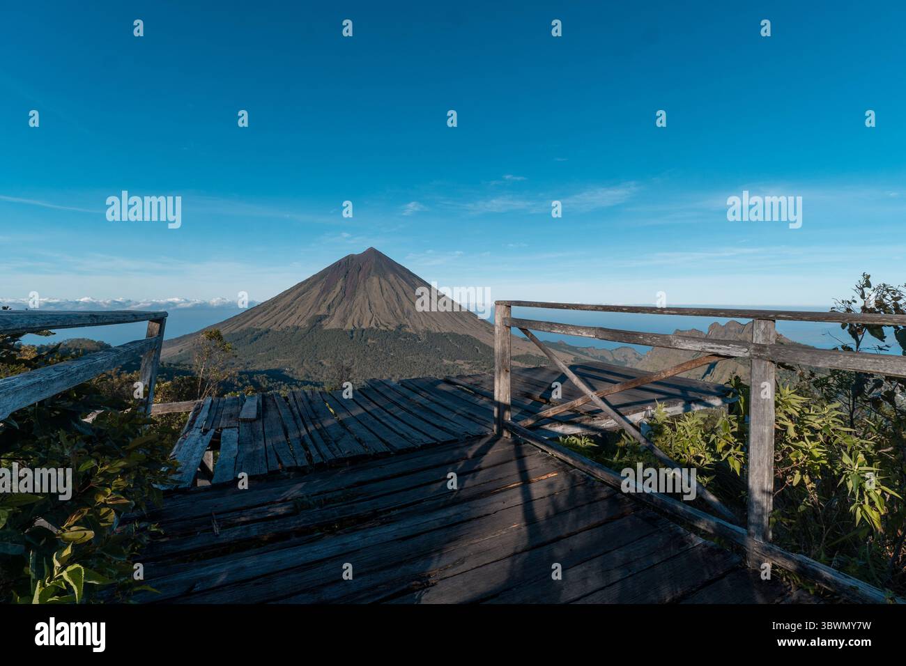 A scenic wooden deck viewpoint offers a breathtaking view of Mount ...