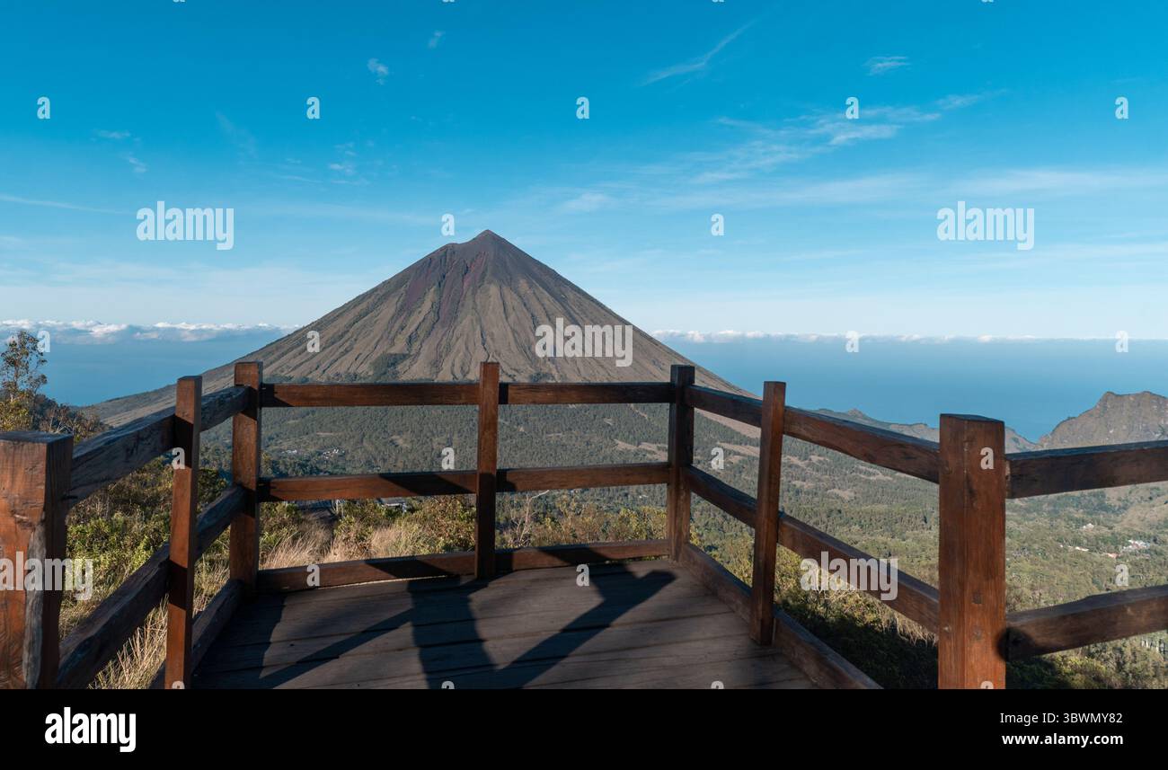 A scenic wooden deck viewpoint offers a breathtaking view of Mount ...