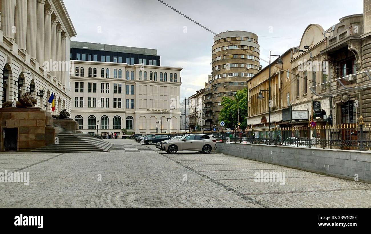 Neoclassical building of the National Bank of Romania, colonnade and ...