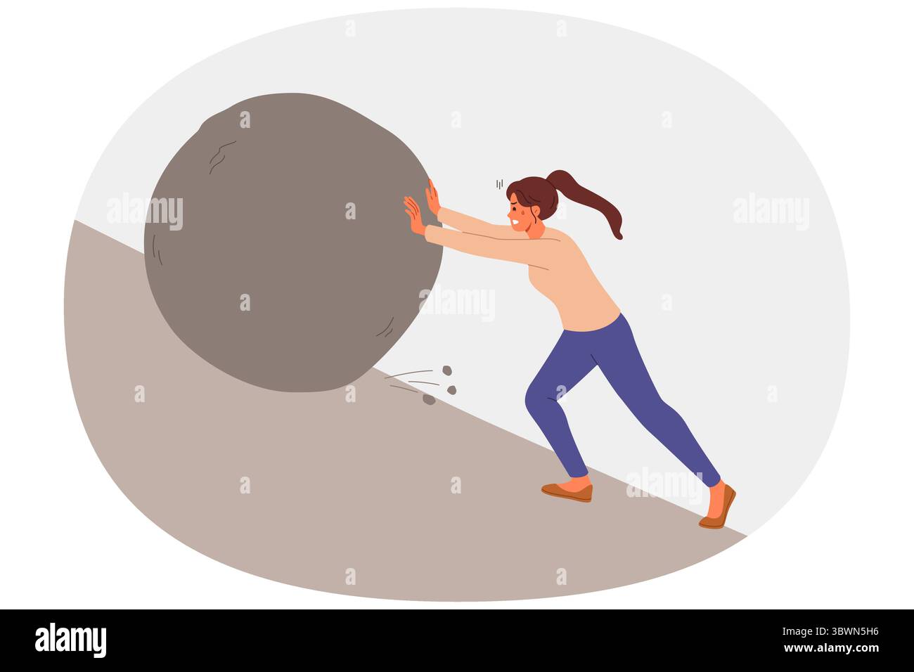 Woman pushing rock uphill Stock Vector Images - Alamy