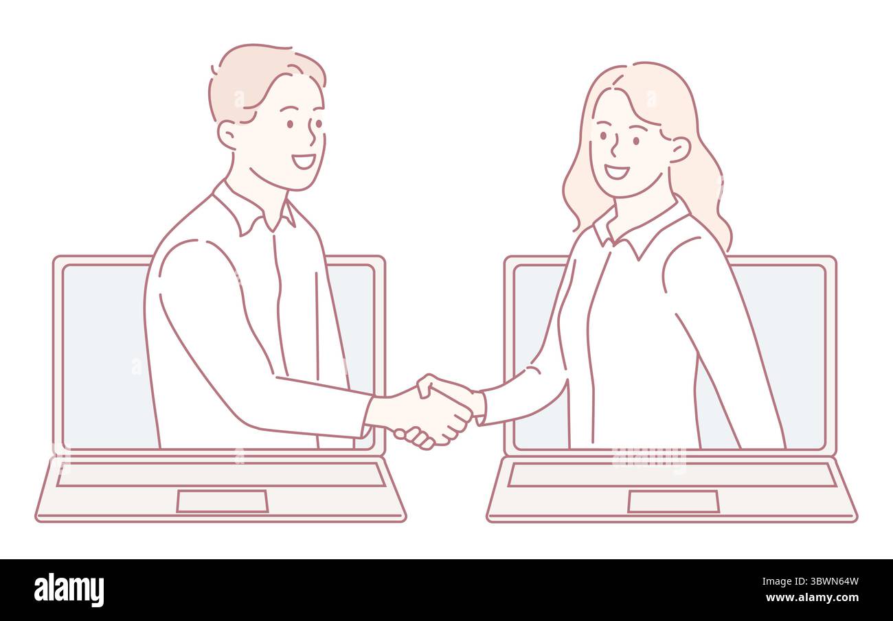 A digital handshake serves as a powerful symbol of collaboration and ...