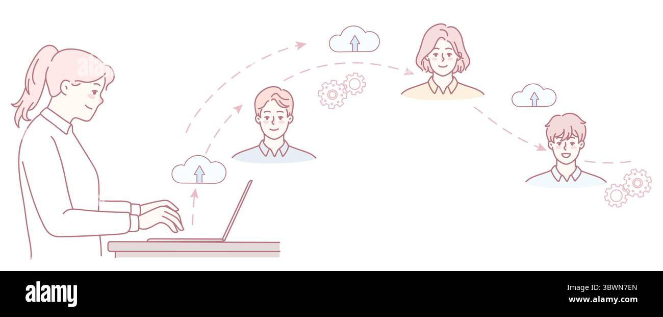 A visual representation illustrating remote teamwork and the ...