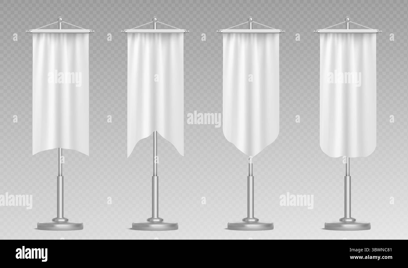 Medieval pennant banner set on stands - white blank fabric flags with ...